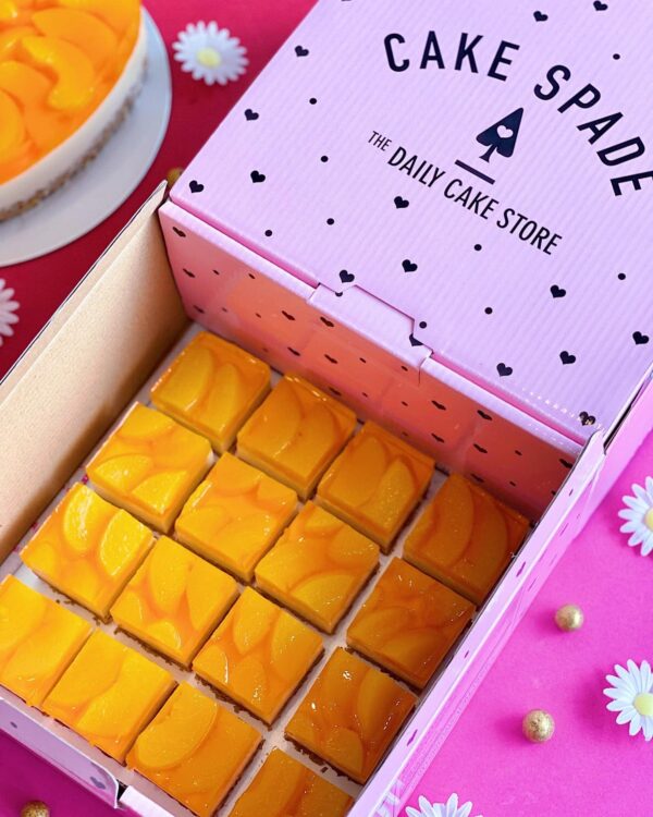 Bite-Size Peach Tofu Cheesecake Squares | Cake Spade